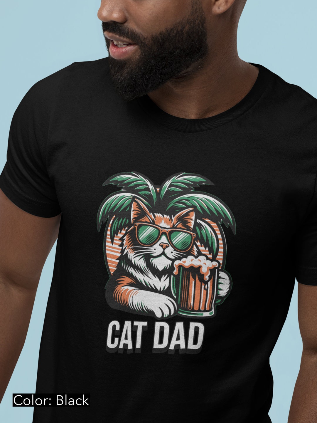 Cat Dad Short Sleeve T-shirt: Beer & Sunset Vibes Unique Gift for Guy ...