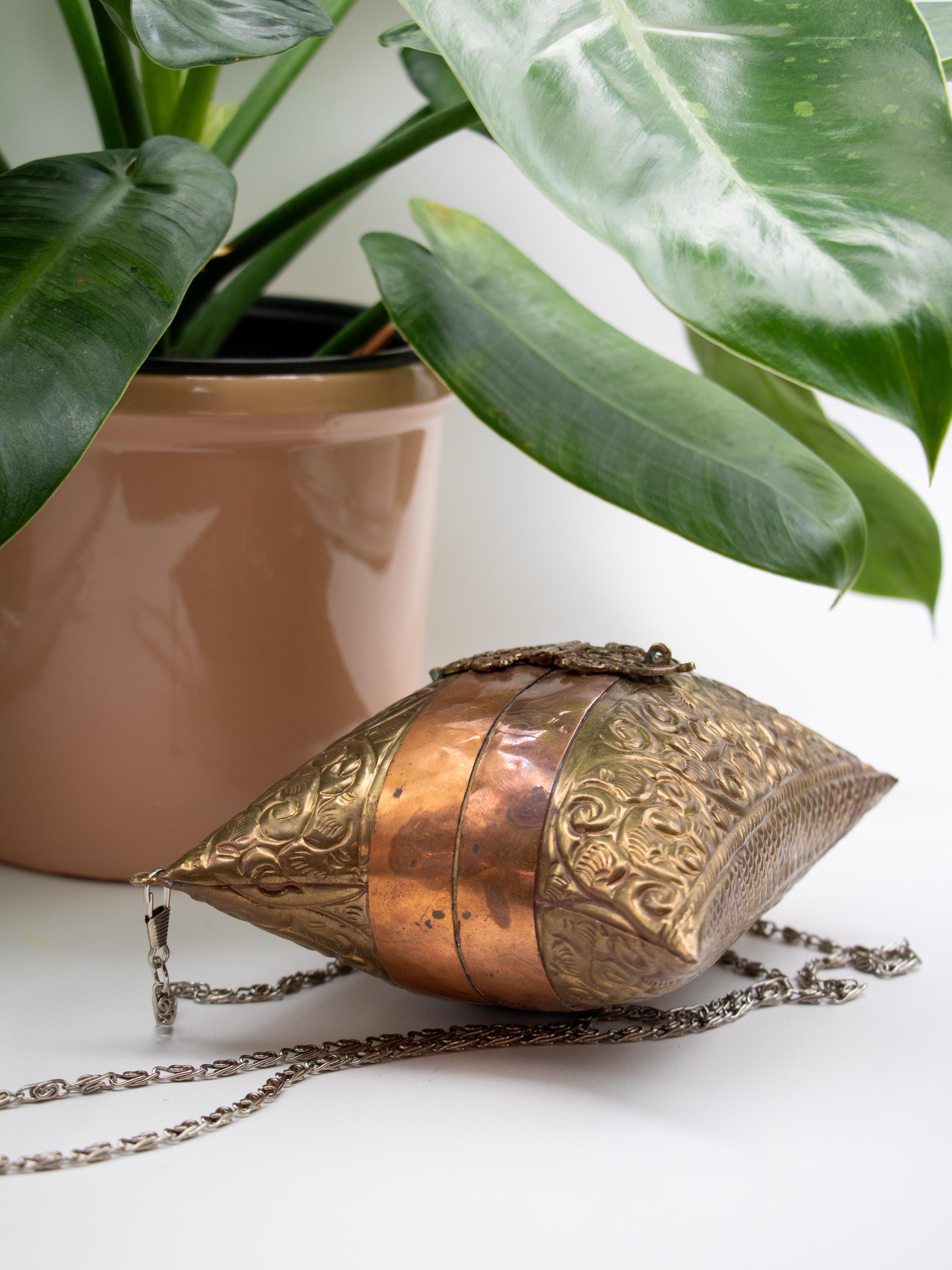 1930s Vintage Etched Brass Copper Pillow Purse Blue Velvet - Etsy