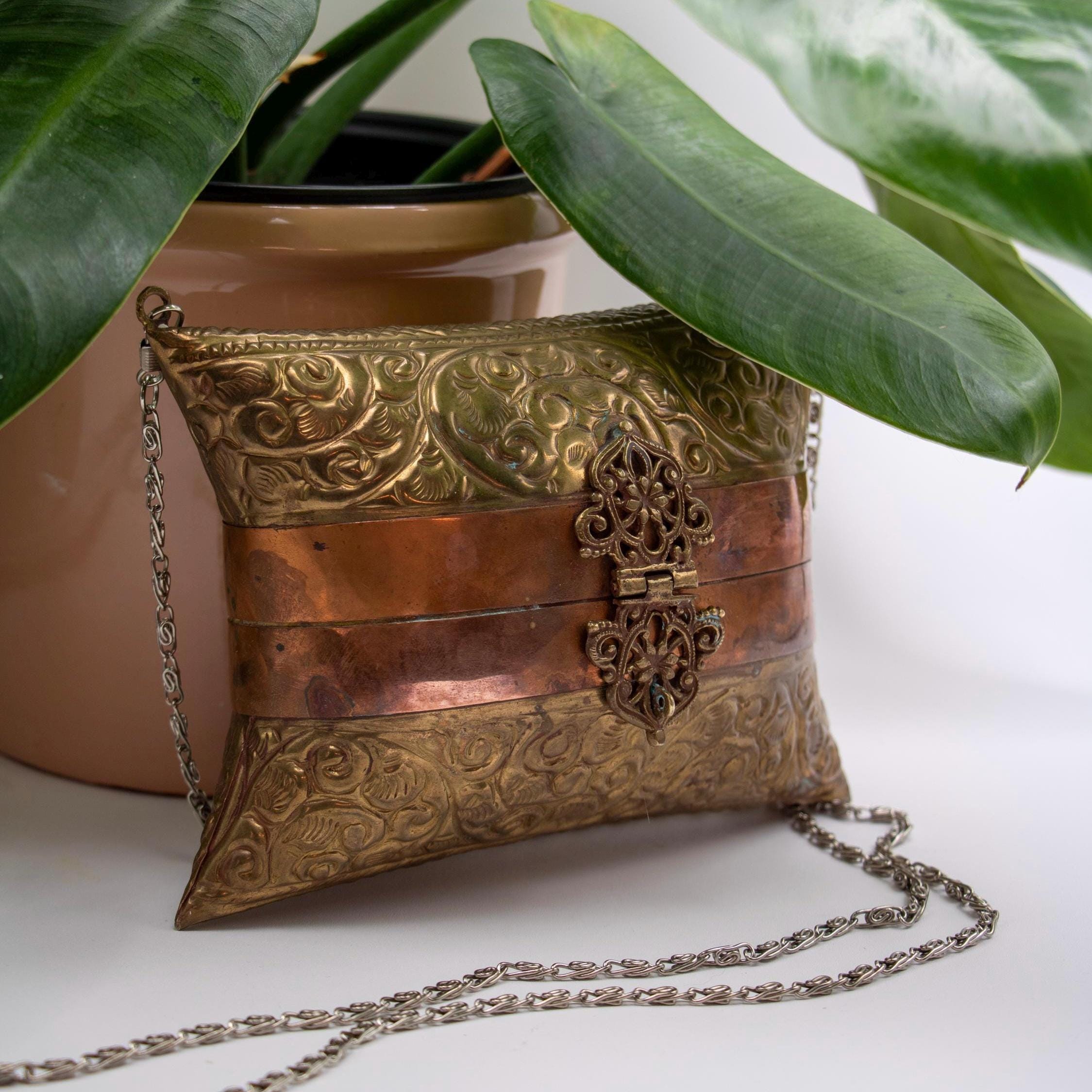 1930s Vintage Etched Brass Copper Pillow Purse Blue Velvet - Etsy
