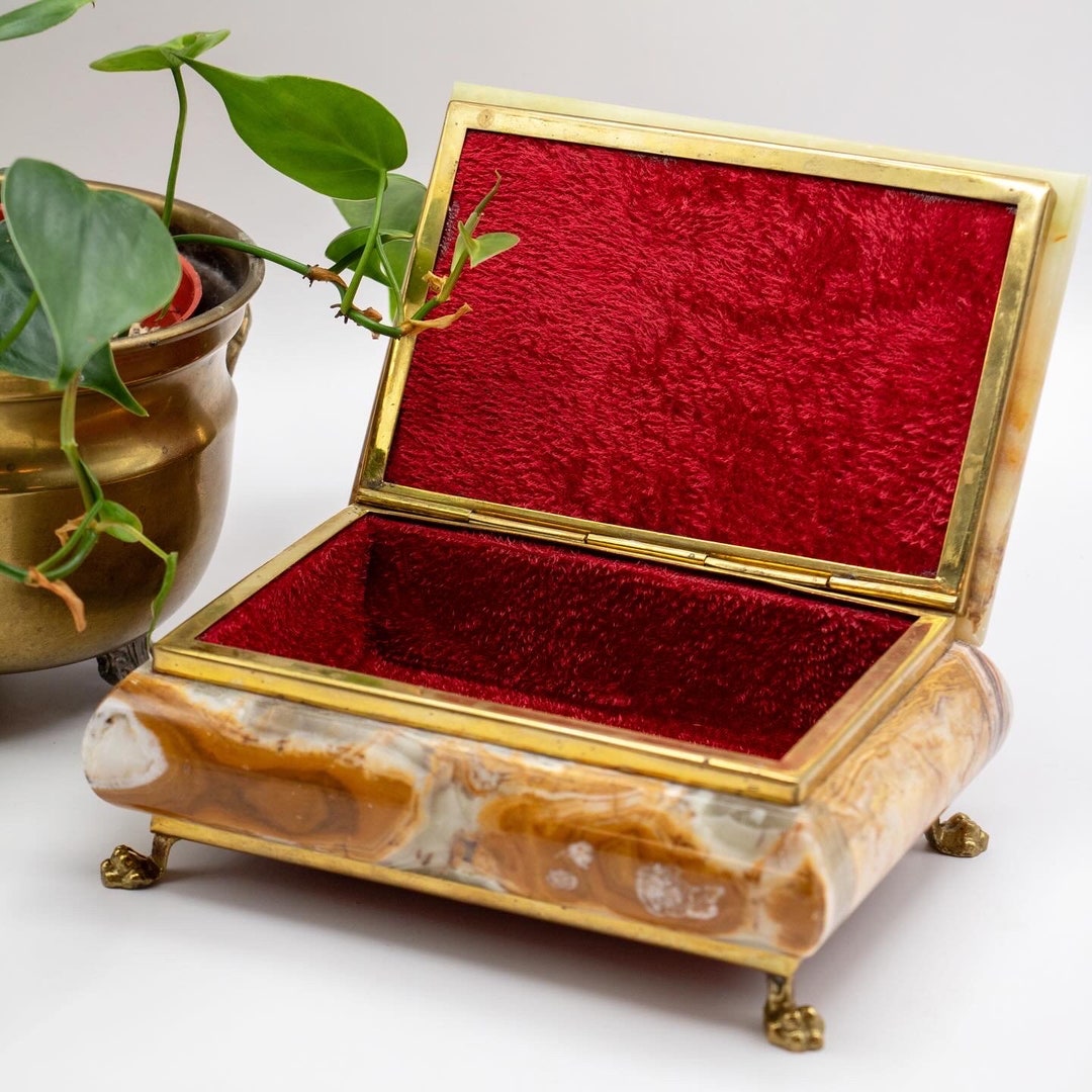 Onyx Trinket Box With Red Velvet Interior With Brass Lion Feet - Etsy