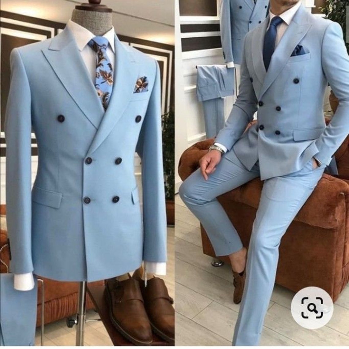 Men's Premium Sky Blue 2 Piece Double Breast Suit - Etsy