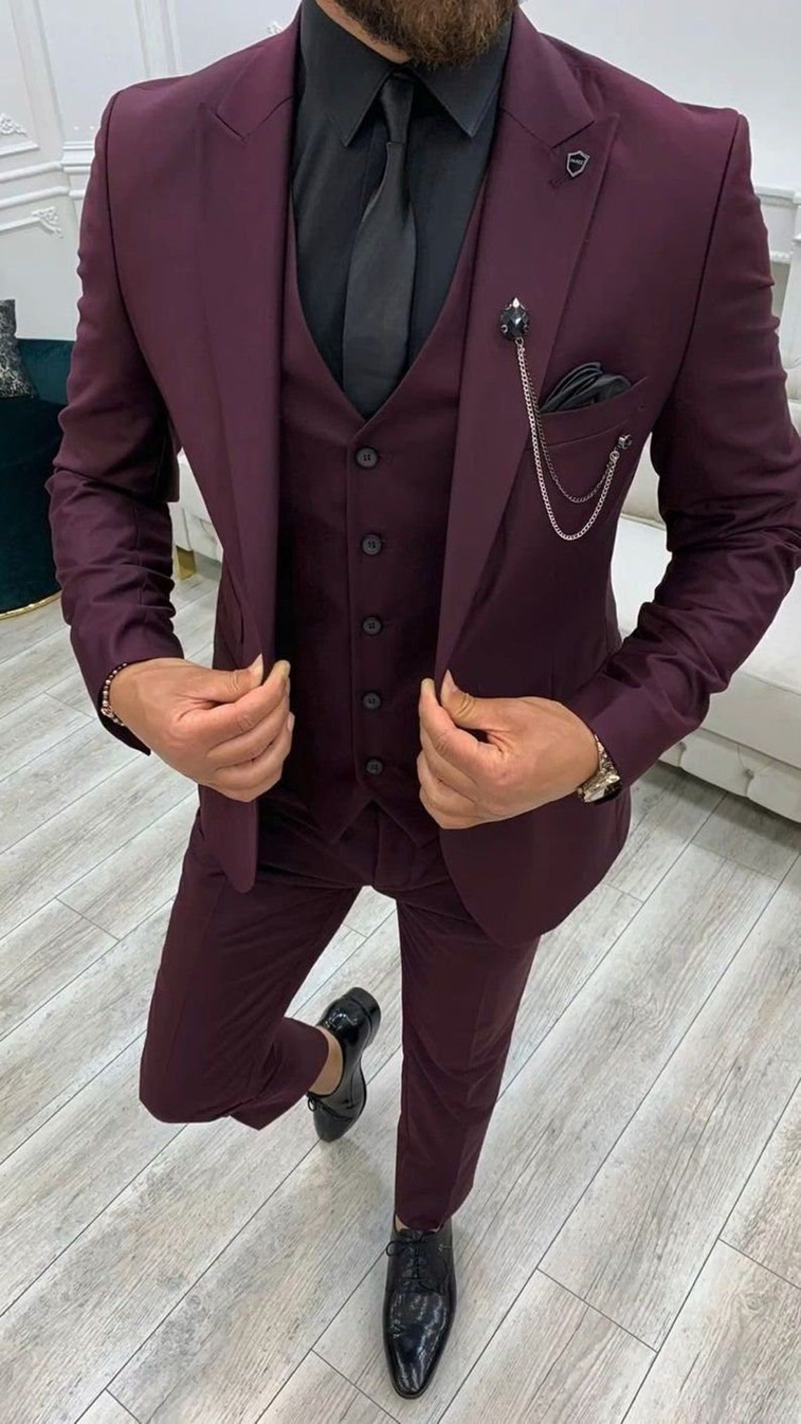 Men Suit Wine Color Wedding Suit Groom Wear Suit 3 Piece Suit - Etsy