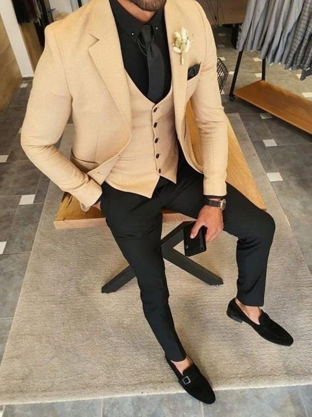 Buy Men Beige Suits 3 Pieces Slim Fit Suits, Formal Suits Party Wear ...