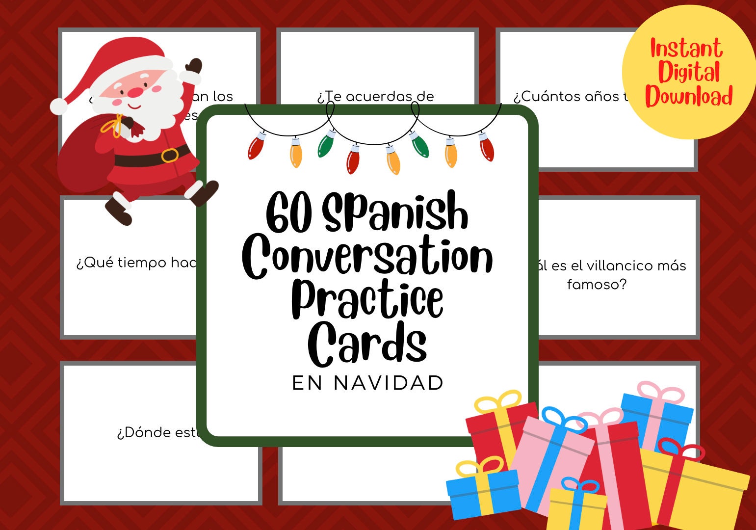 60 Spanish Conversation Cards (christmas ), Flashcards, Spanish ...