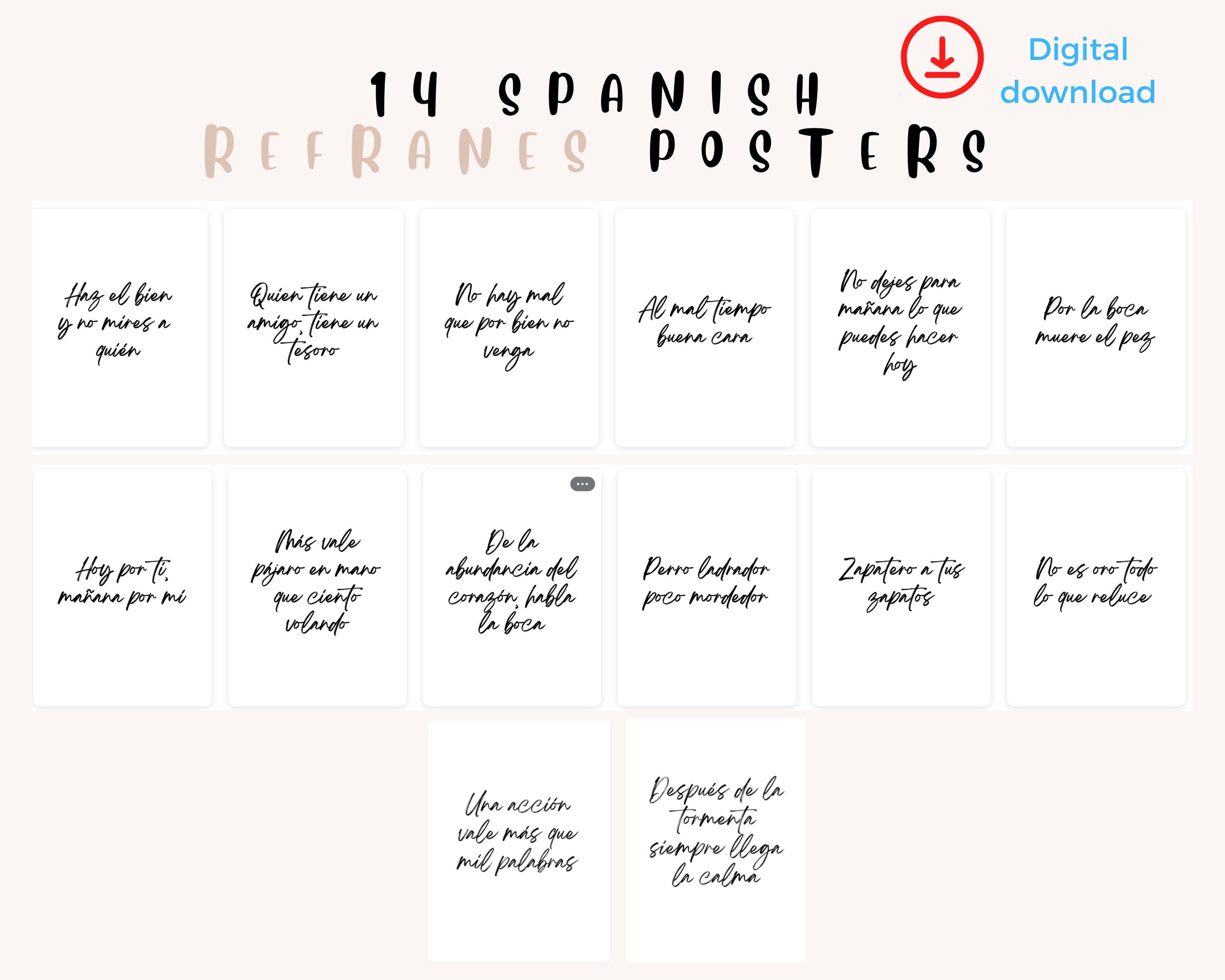 14 Spanish Provers Posters, Spanish Refranes, Popular Sayings Posters ...