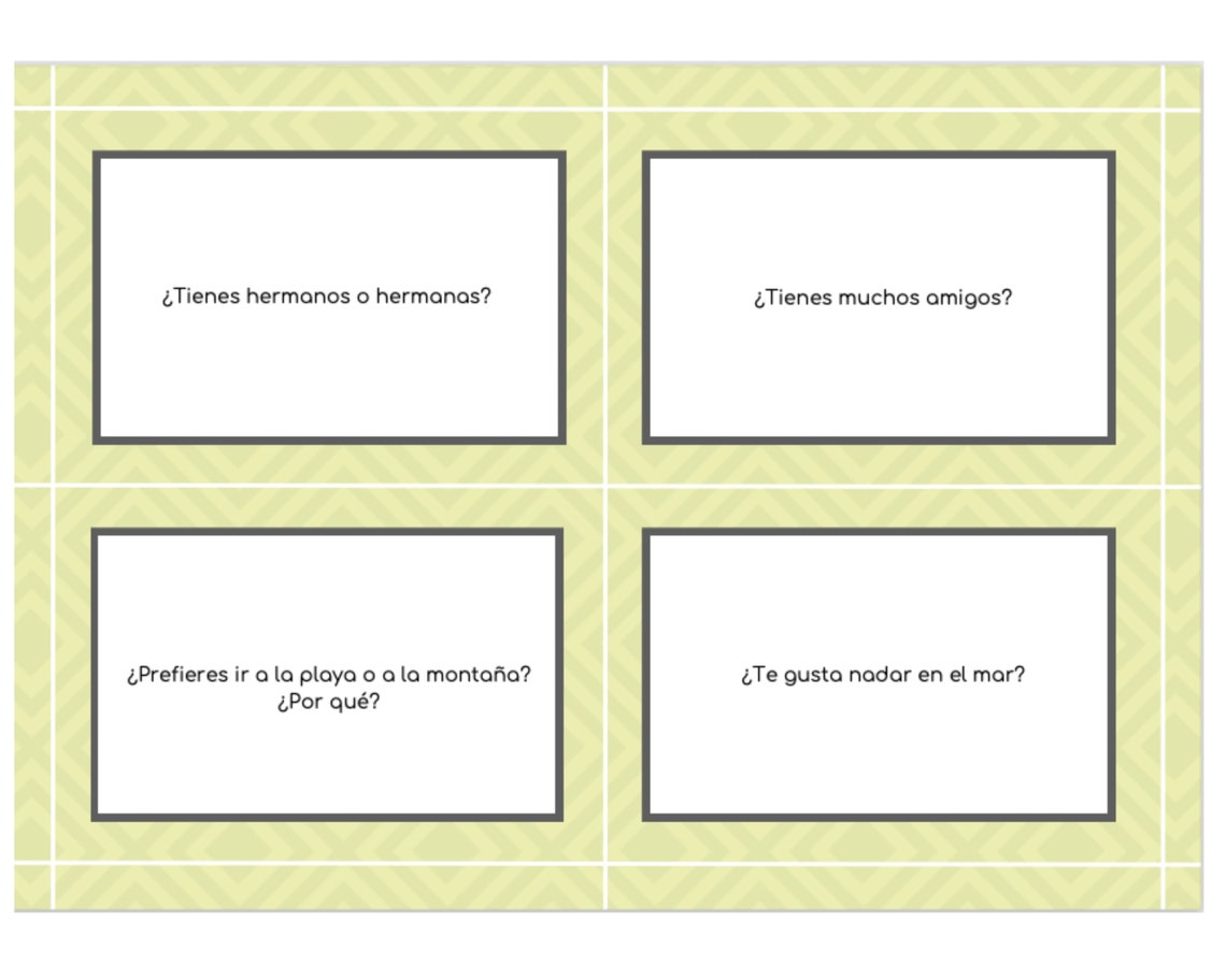 120 Spanish I Conversation Cards, Spanish Conversation Practice Cards ...