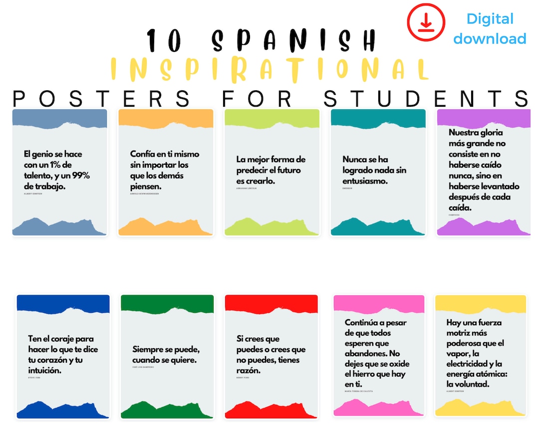 10 Spanish Inspirational Posters for Students, Spanish Educational ...