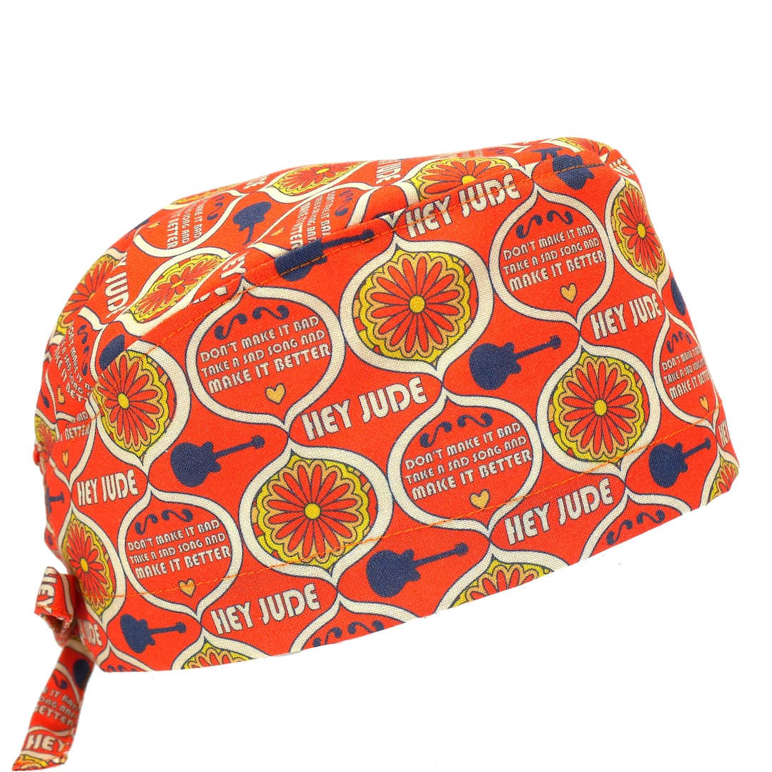 Hey Jude Beatles Scrub Cap: Cotton Tie Back Surgical Hat, Optional ...