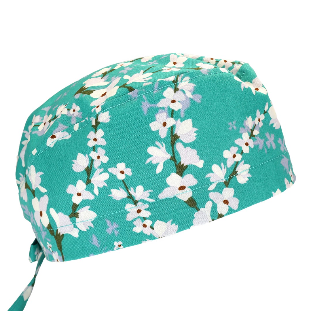 Spring Cherry Blossom, Men's Cotton Scrub Cap With Tie Back, Optional ...
