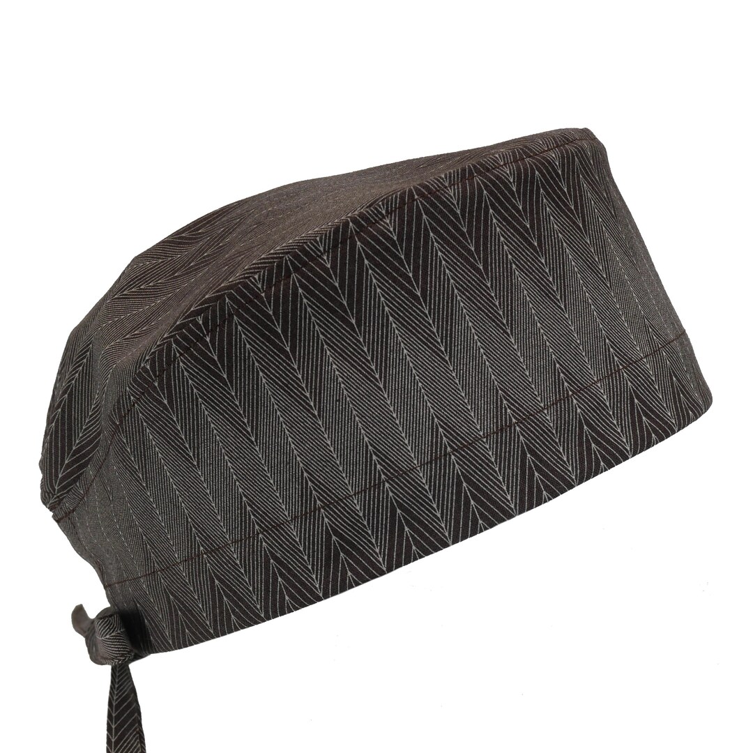 Smoke & Rust Soot, Geometric Brown, Men's Cotton Scrub Cap With Tie ...