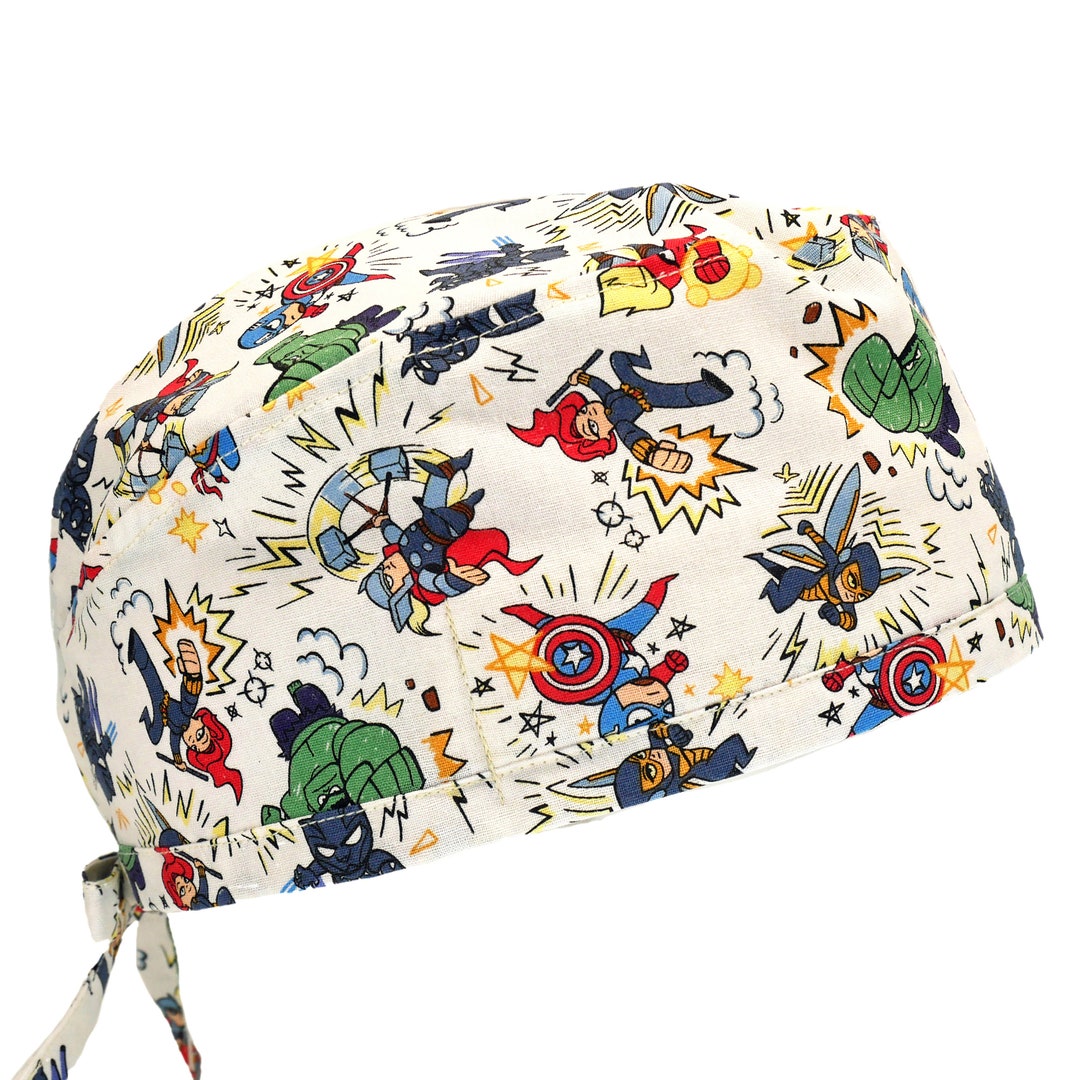 Marvel Heroes Ivory, Men's Cotton Scrub Cap With Tie Back, Optional ...