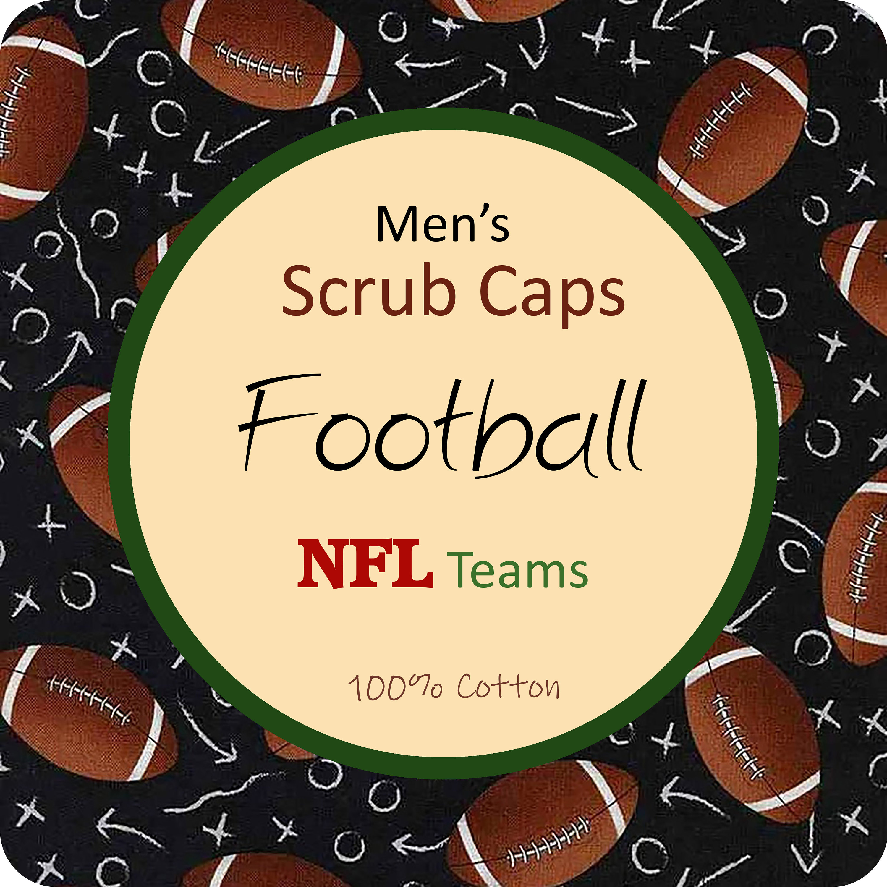 NFL Football Scrub Cap Collection: Cotton Breathable Tie-back - Men's ...