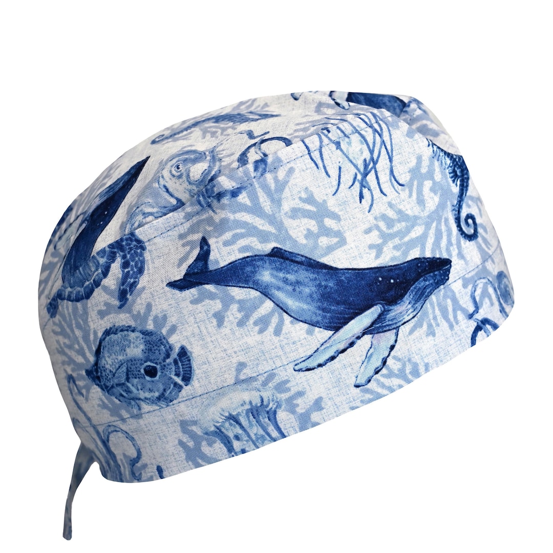 Cobalt Seas by Andrea Tachiera, Men's Cotton Scrub Cap With Tie Back ...