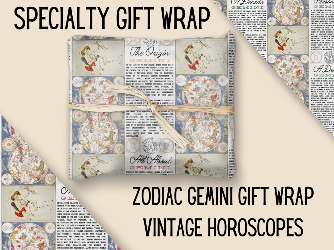 Gemini Gift Wrap, Vintage Zodiac Wrapping Paper, Gemini Specialty ...