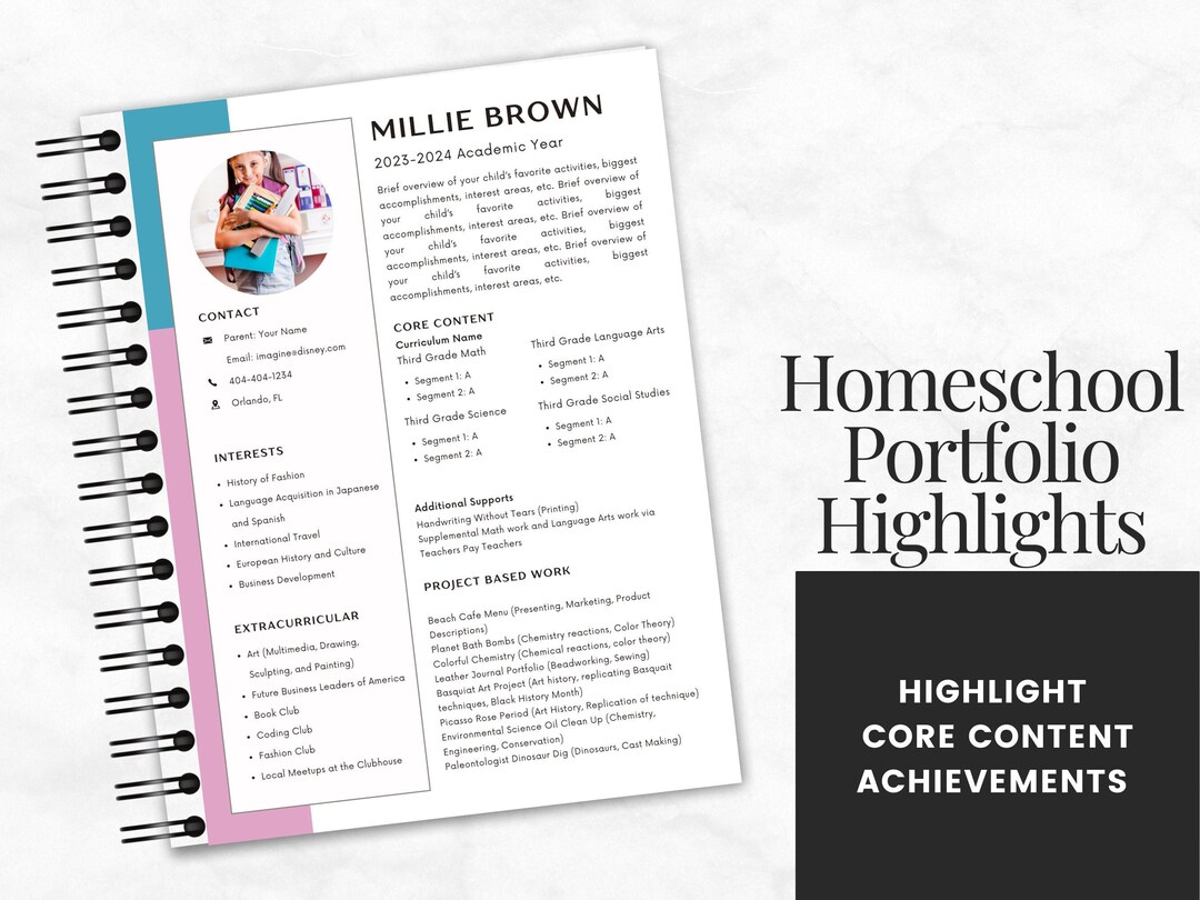 Homeschool Portfolio Template for Canva | Editable Highlights Pages ...