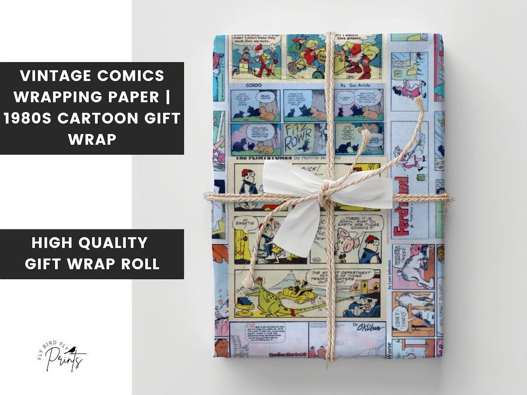 Vintage Comics Wrapping Paper 1980s Cartoon Gift Wrap Flintstones Star ...