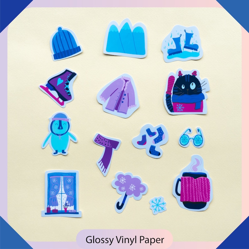 14 Stickers - Frosty Blue Winter - Etsy
