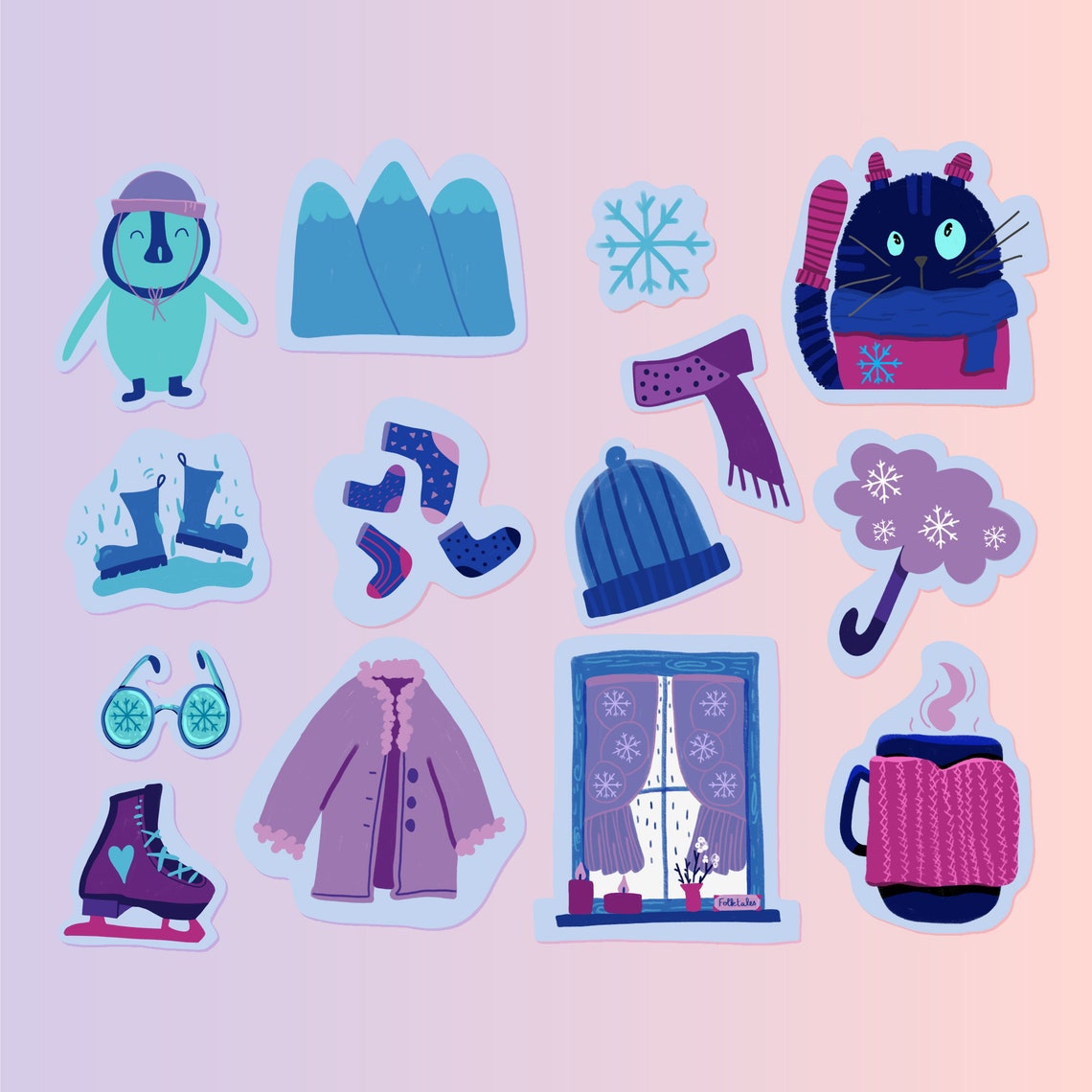 14 Stickers Frosty Blue Winter - Etsy