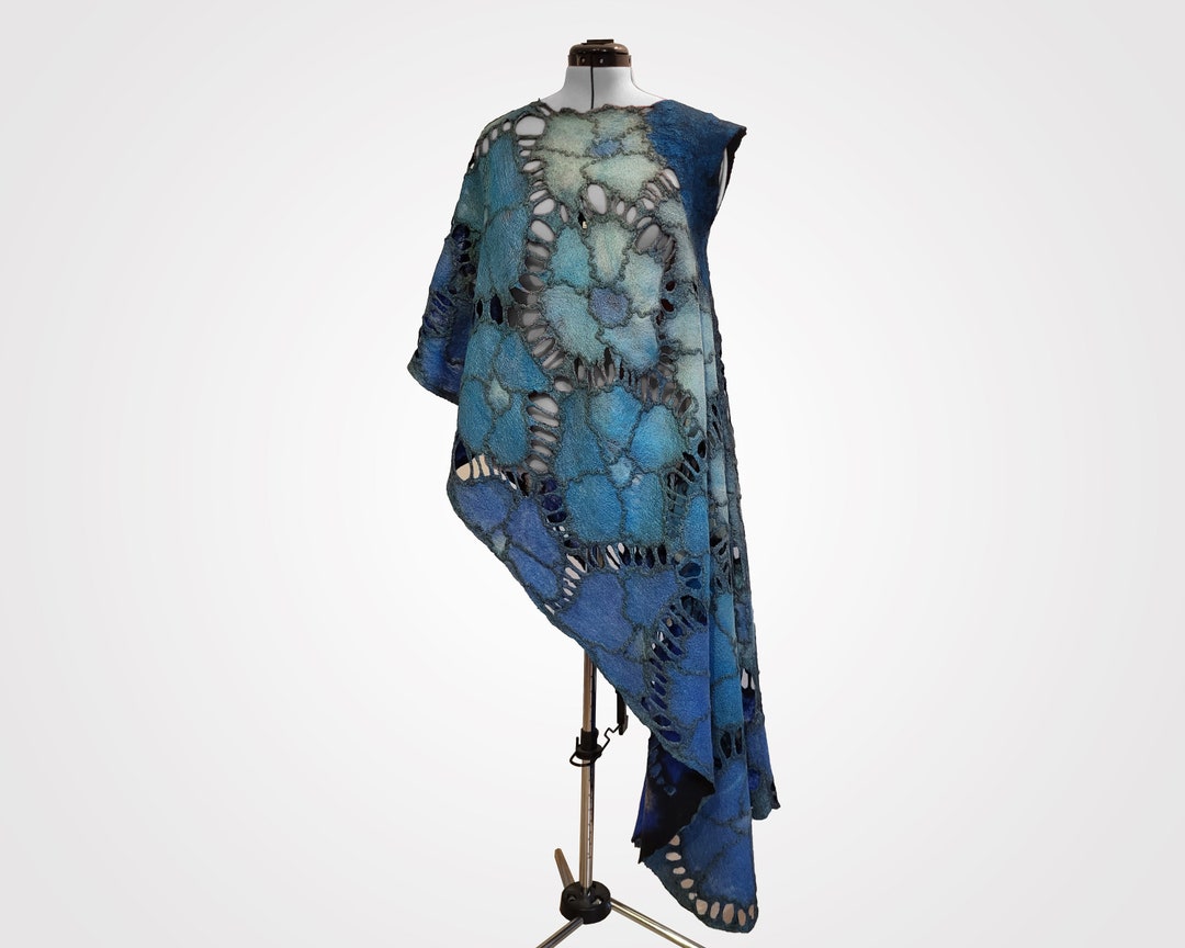 Felted Dress Asymmetric Felt Tunic Cutwork Lace Blue Floral - Etsy Canada