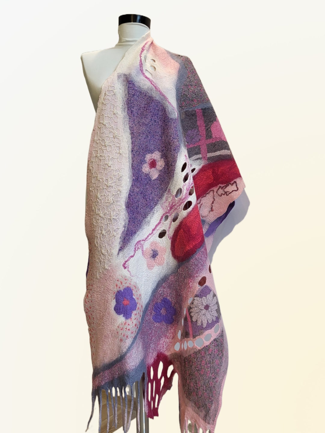 Hand Felted Wrap, Shawl Wrap for Women, Pink and Violet Felted Nuno ...