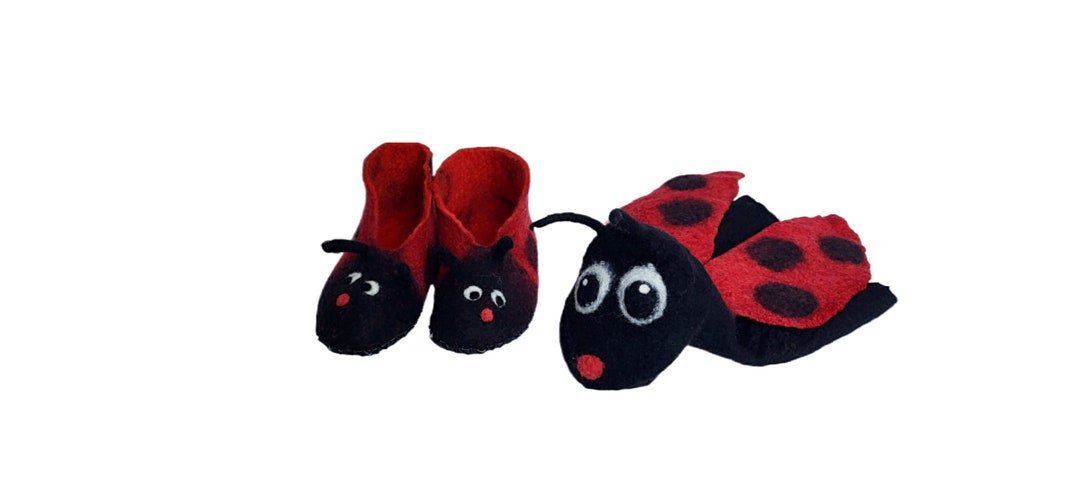 Ladybug Felted Slippers and Hand Puppet Set, Puppetry, Toddler Booties ...