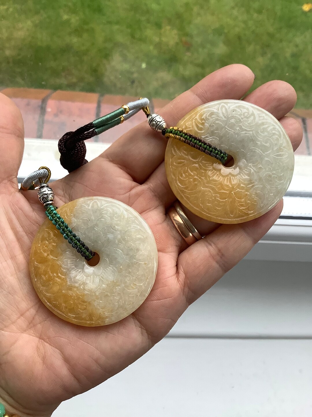 Pair Natural Untreated Burma Yellow Jade Pendant Necklaces With ...