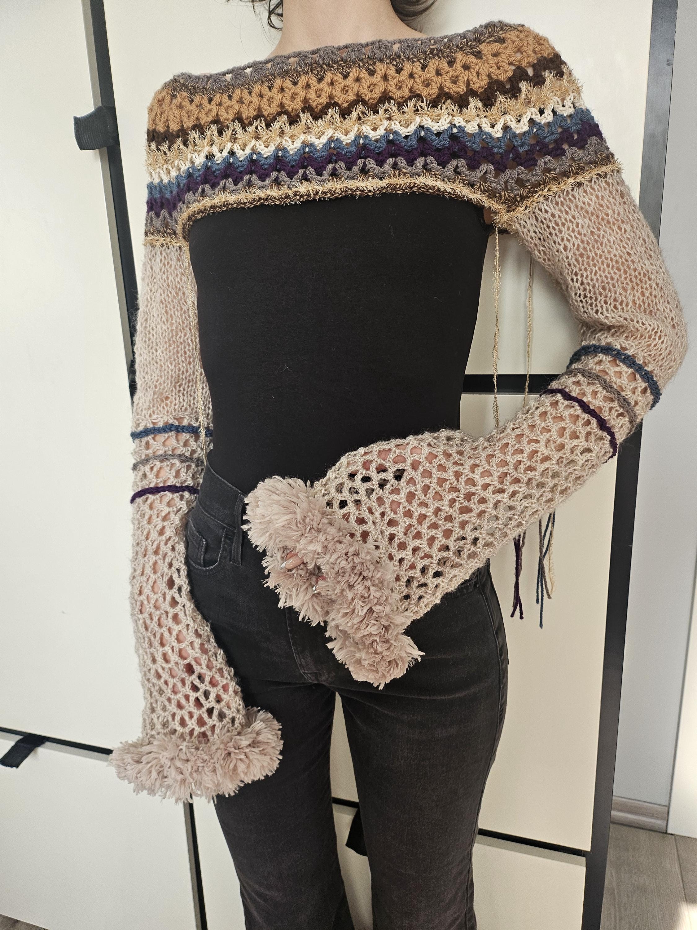 Y2K Crochet Bolero Shrug Arm Sleeve, Hippie Clothing, Handmade Y2K ...