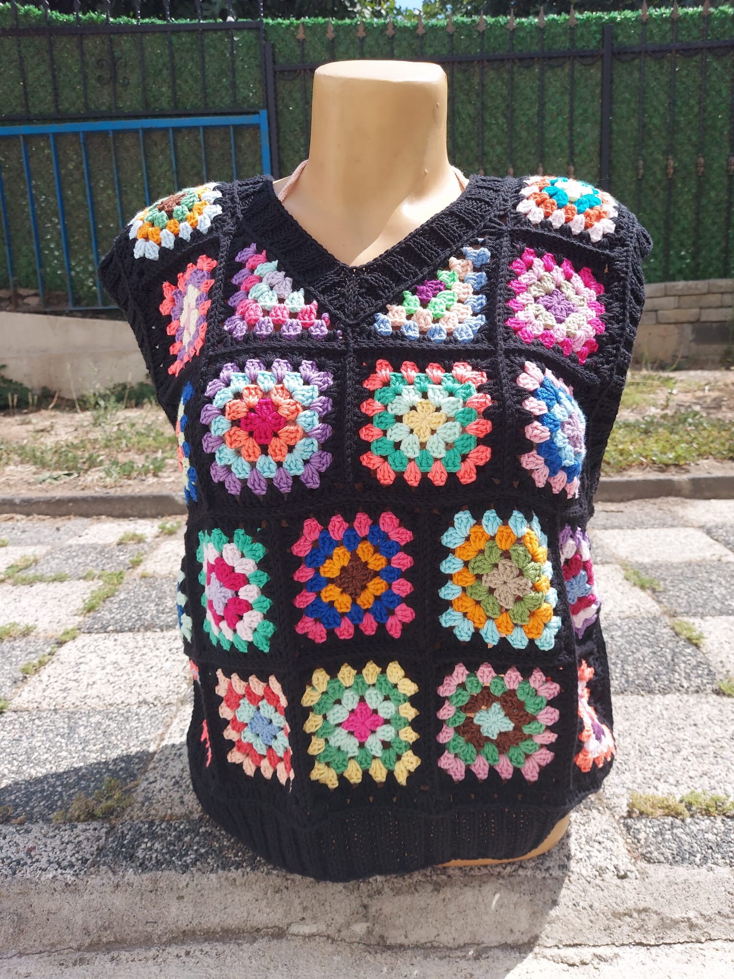 Granny Square Vest, Crochet Vest, Handmade Boho Vest, Vintage Crochet ...