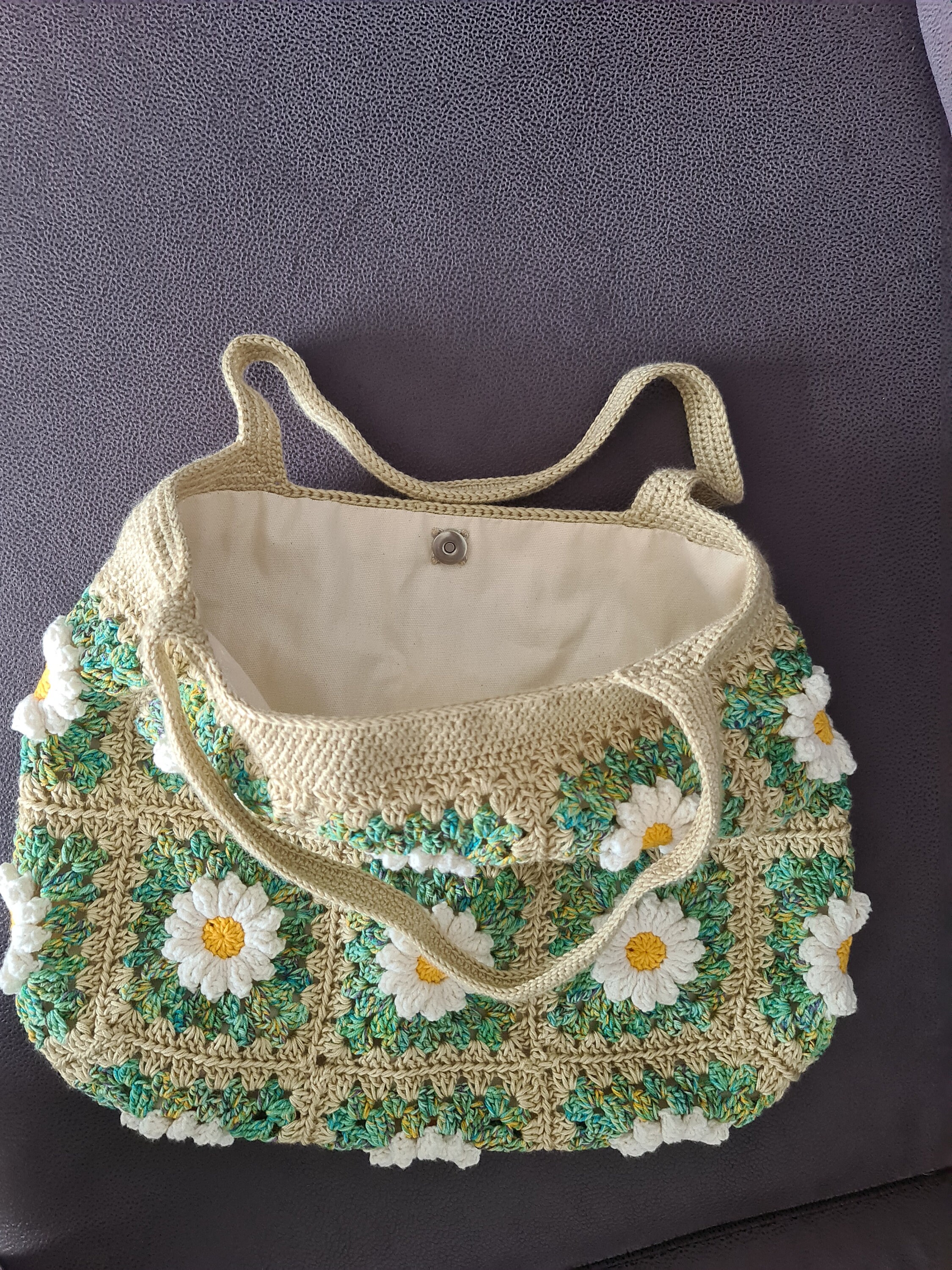 Crochet Bag, Daisy Granny Square Bag, Crochet Daisy Tote Bag, Crochet ...