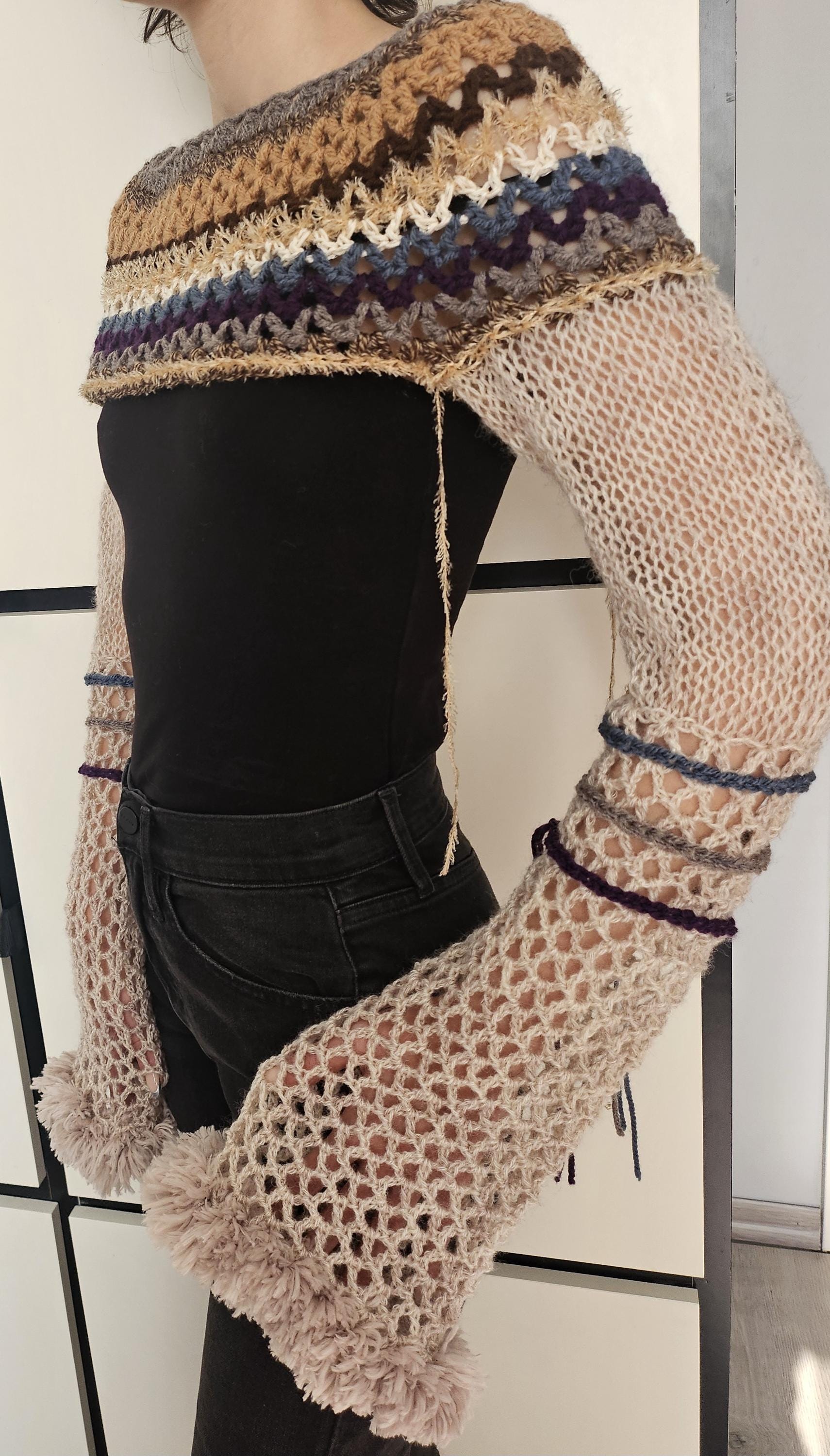 Y2K Crochet Bolero Shrug Arm Sleeve, Hippie Clothing, Handmade Y2K ...