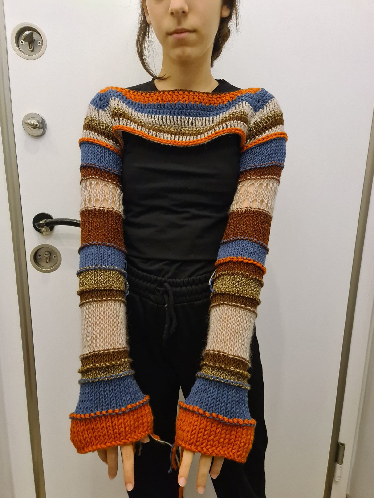 Y2K Crochet Bolero Shrug Arm Sleeve Knitted Crop Top Hollow Out Fishnet ...