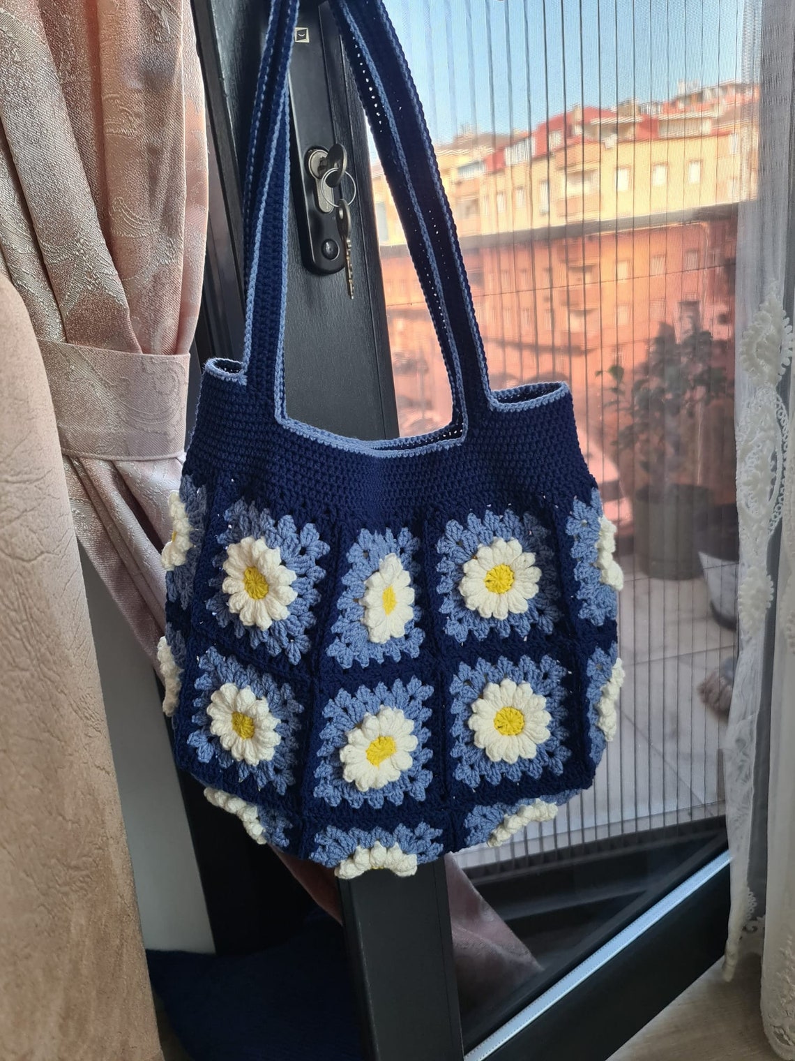 Crochet Bag, Daisy Granny Square Bag, Crochet Daisy Tote Bag, Crochet ...