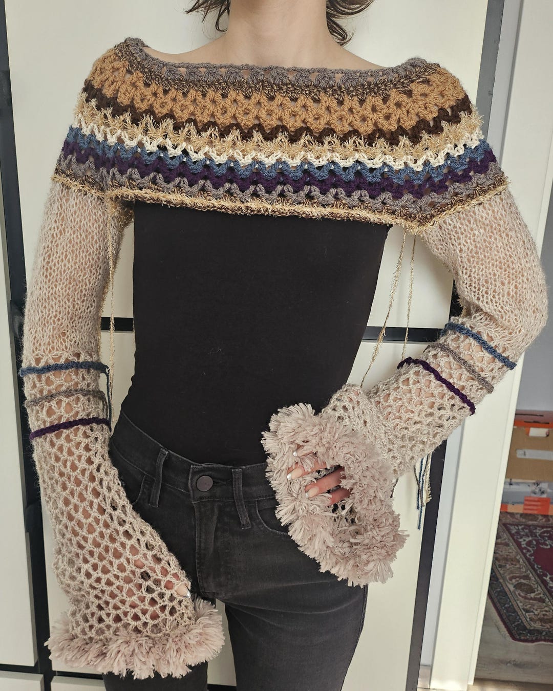 Y2K Crochet Bolero Shrug Arm Sleeve, Hippie Clothing, Handmade Y2K ...