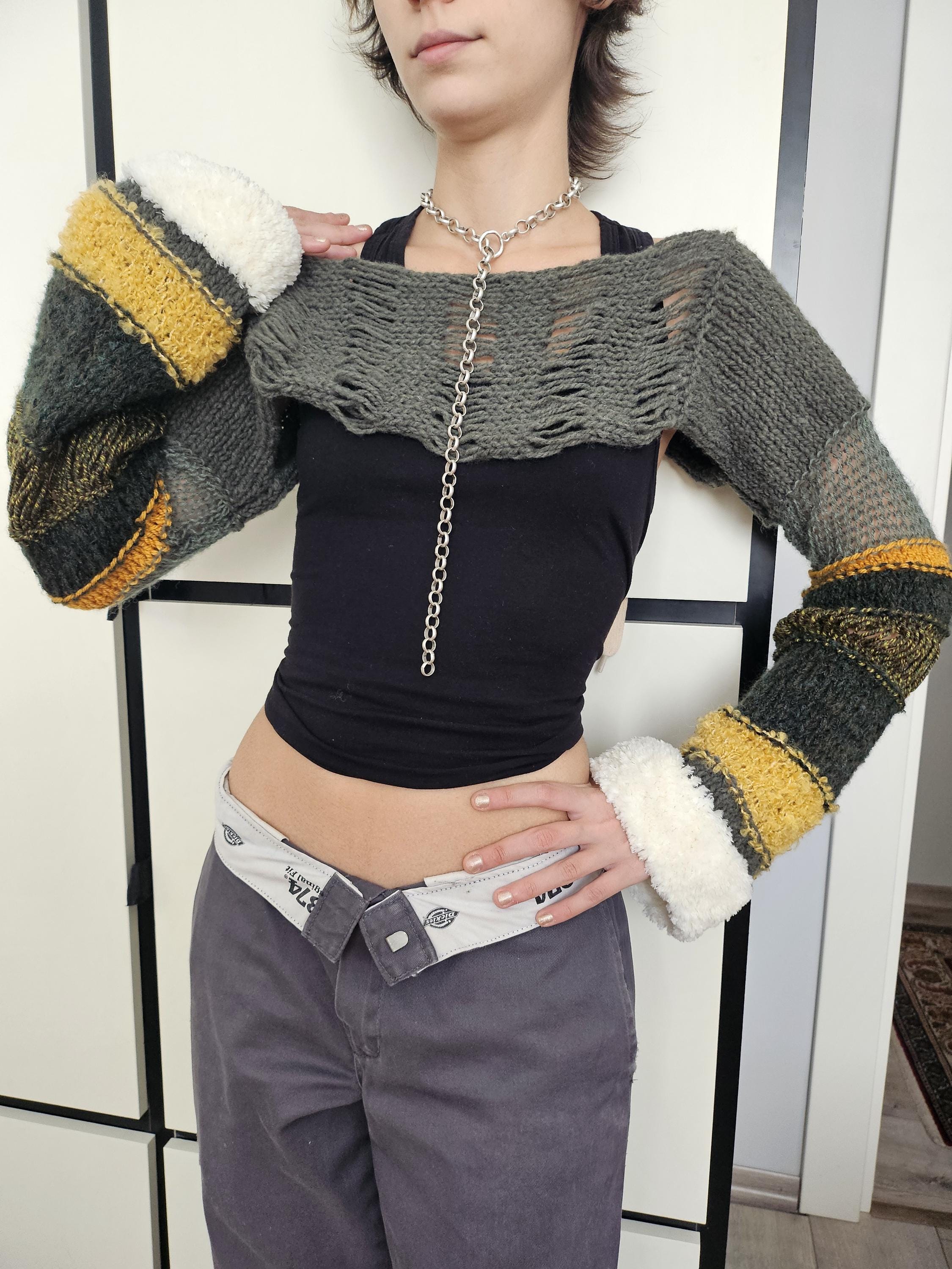 Y2K Bolero Shrug, Hand Knitted Sleeve Stylish and Unique Arm Warmer ...
