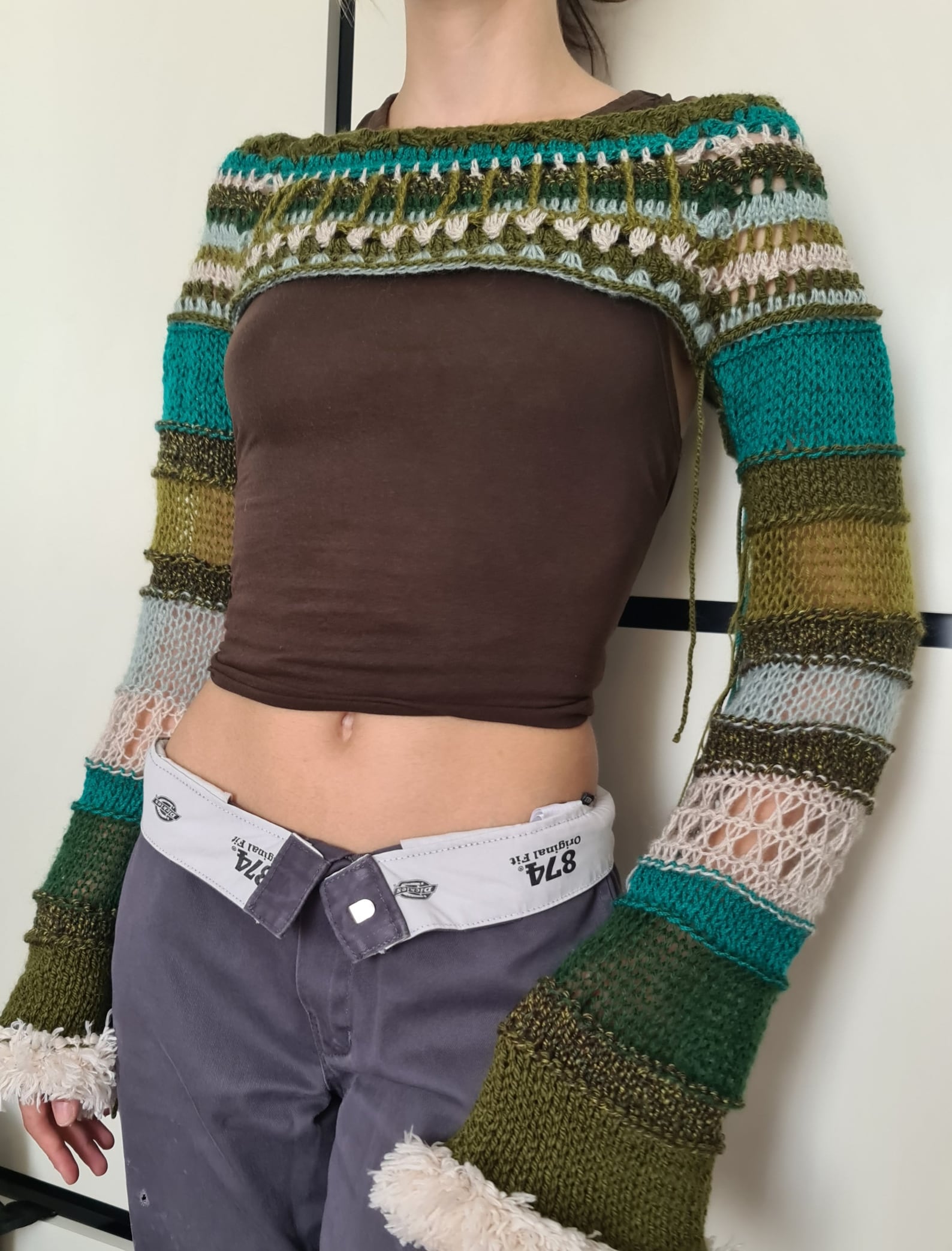 Y2K Moss Crochet Bolero Shrug Arm Sleeve Knitted Crop Top Hollow Out ...