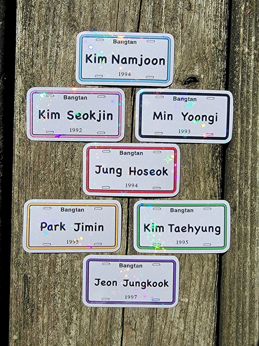 BTS License Plate Holo Vinyl Stickers RM Namjoon Jin Suga Yoongi Jhope ...