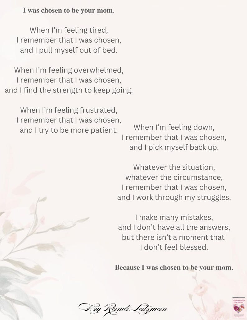 Inspirational Motherhood Poem Printable | Wall Art Poetry Digital Print ...