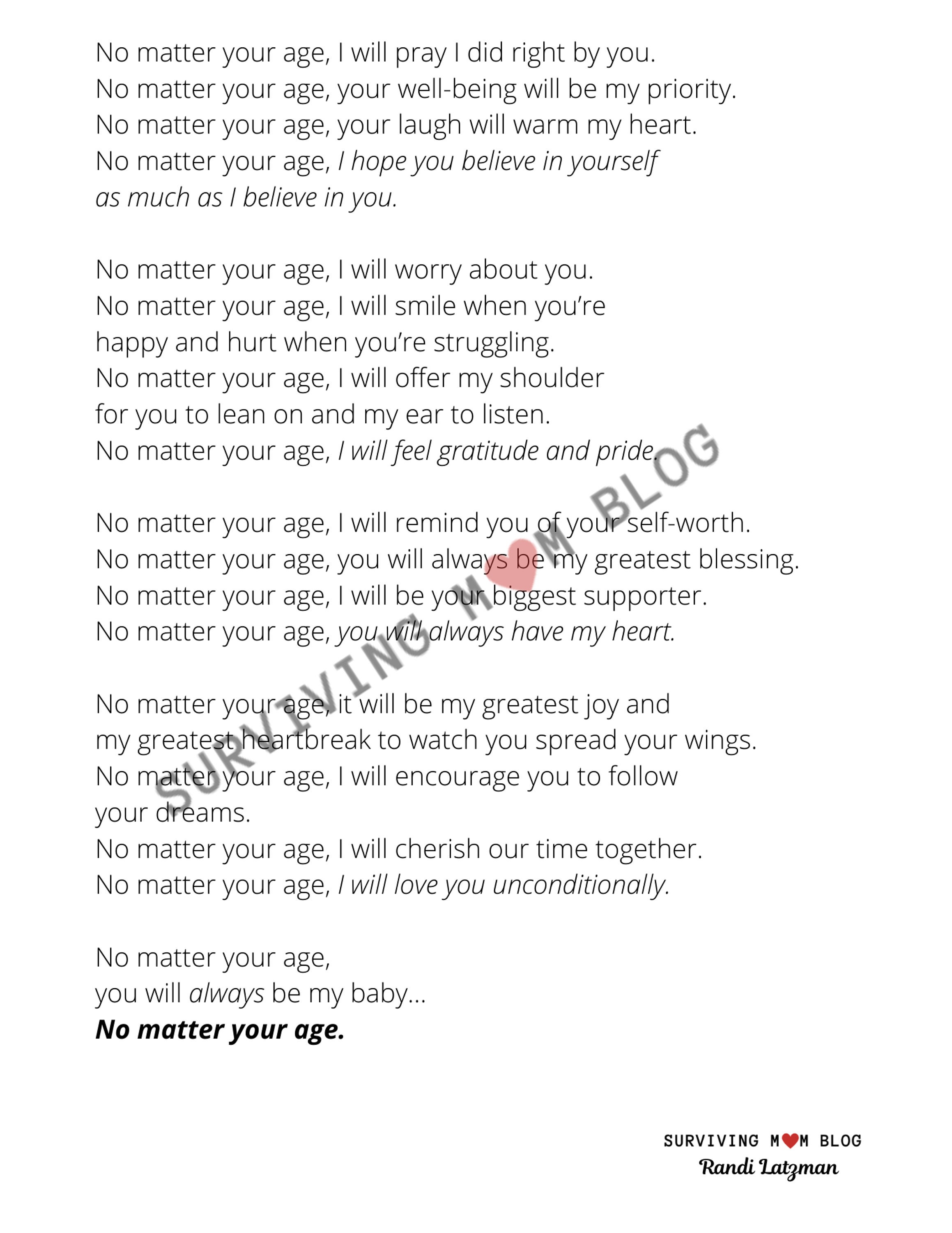 I Will Always Love You No Matter What Poems