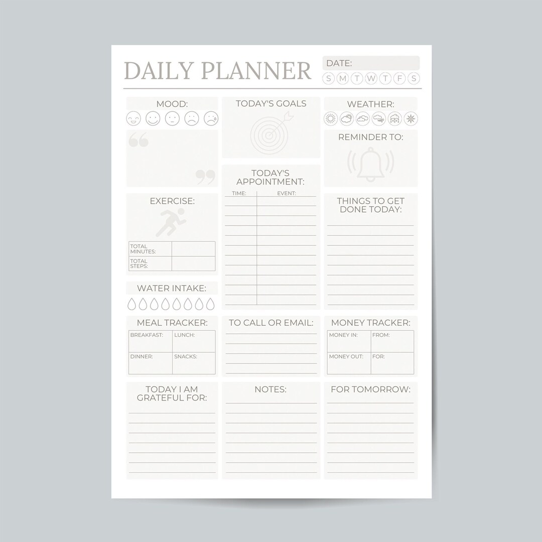 Printable Daily Planner A4, Track Your Diet, Your Food, Goals of the ...