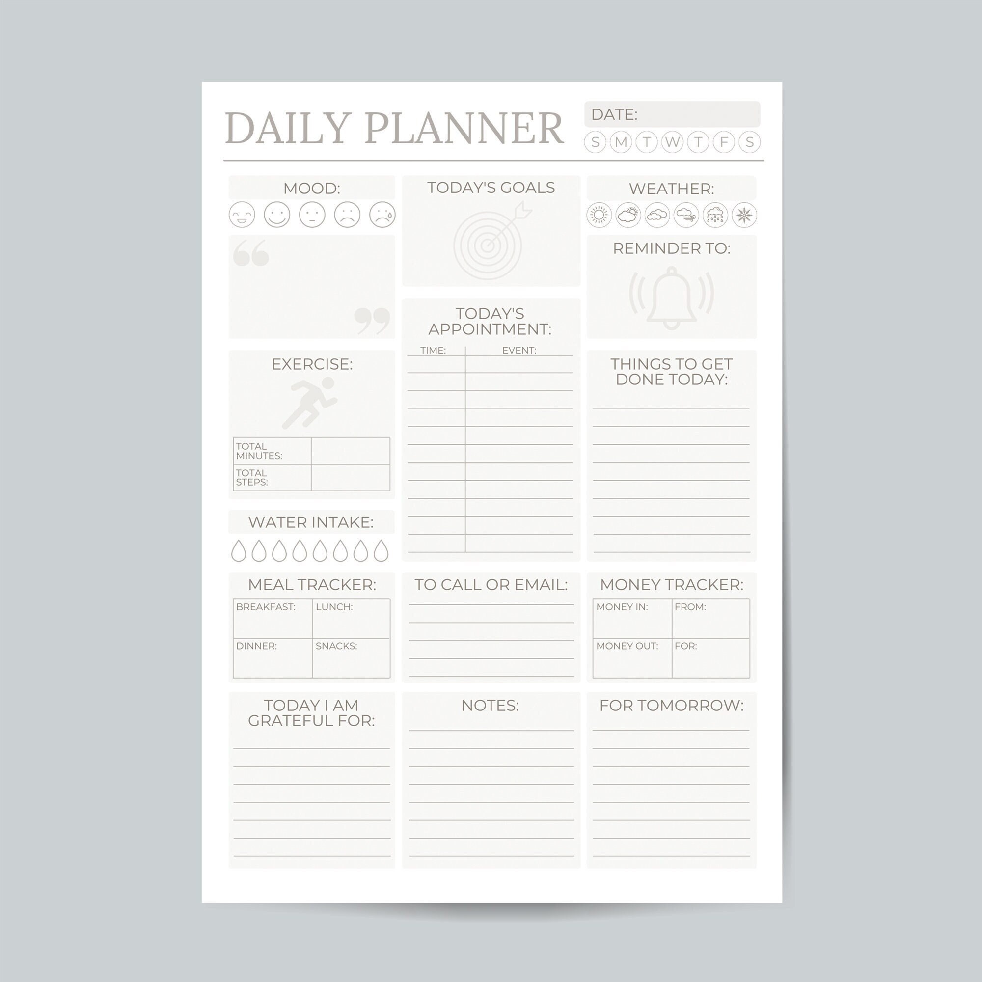 Printable Daily Planner A4, Track Your Diet, Your Food, Goals of the ...