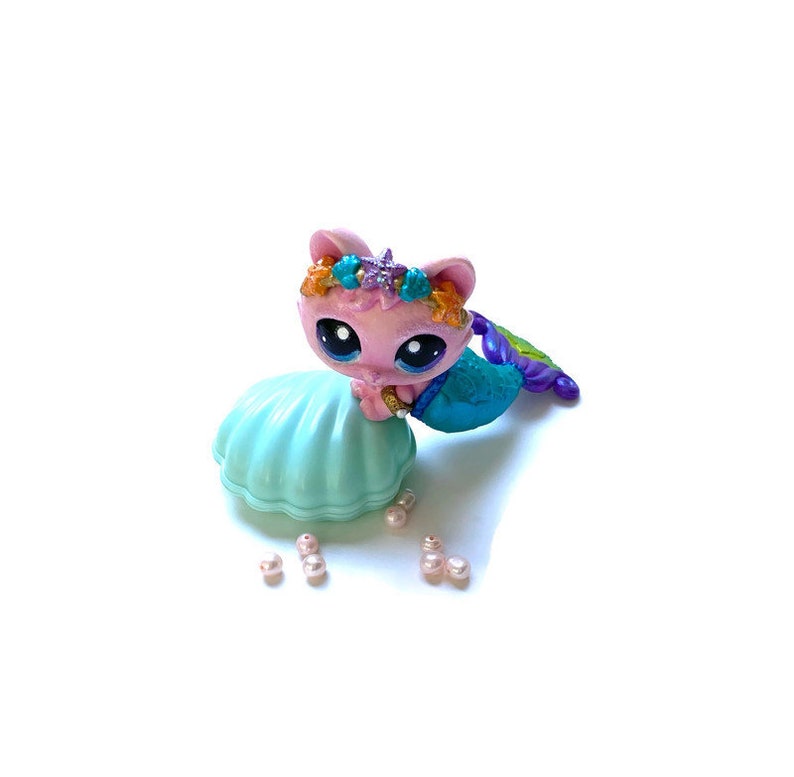 Littlest Pet Shop Custom Mermaid Cat,hand Painted Lps,littlest Pet Shop ...