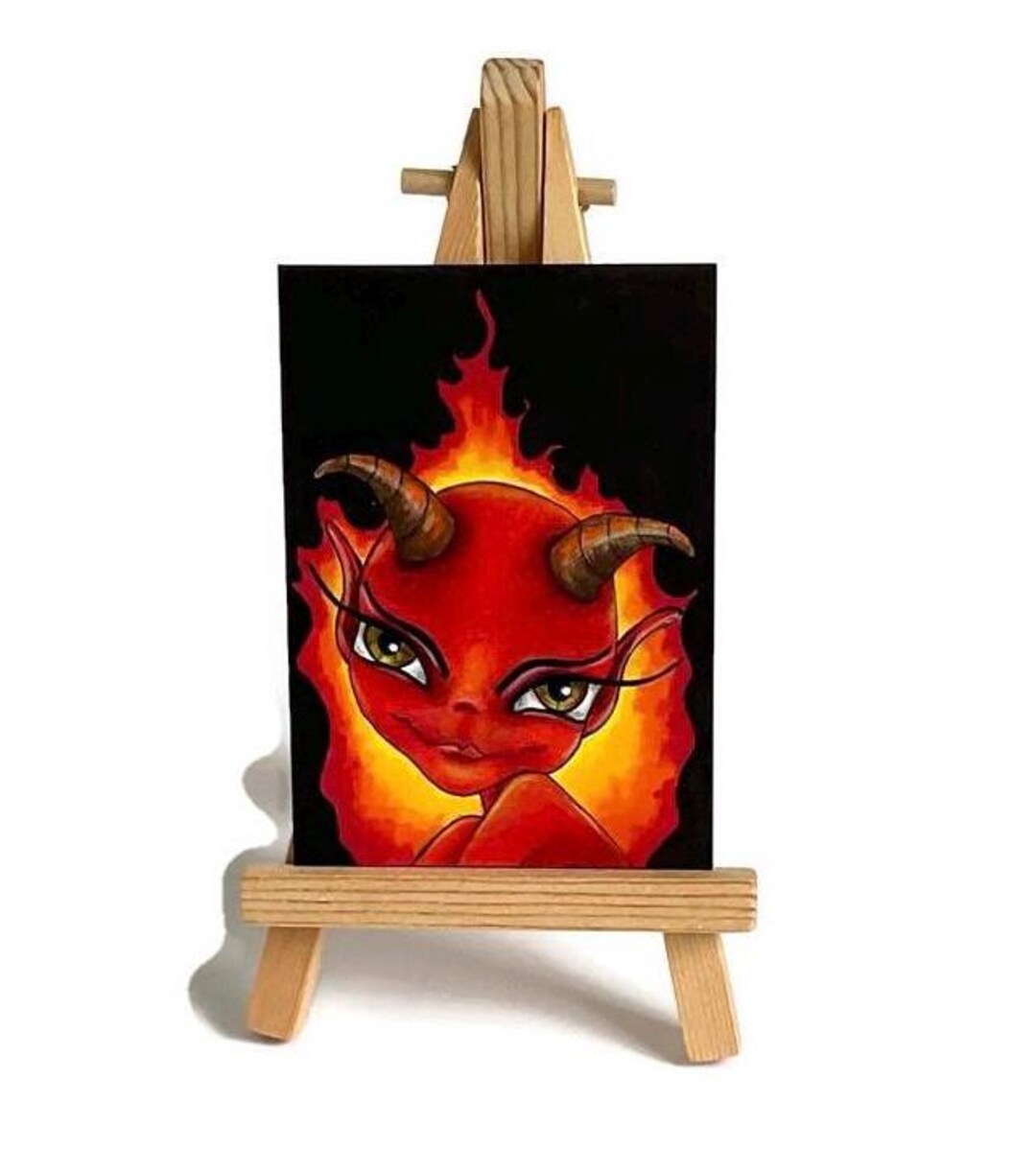 ATC Original Art,green Eyed She Devil Art,ooak Artwork,halloween Cute ...
