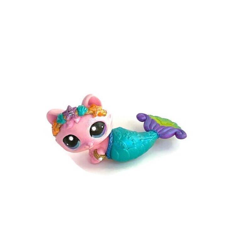 Littlest Pet Shop Custom Mermaid Cat,hand Painted Lps,littlest Pet Shop ...