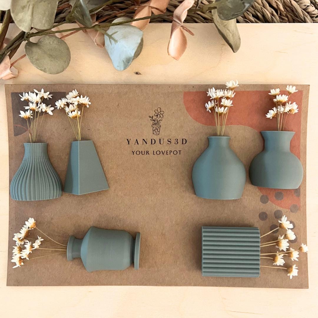 Set of 6 Mini Flower Vases - Party Favor - Office Decor - Fridge Magnet ...