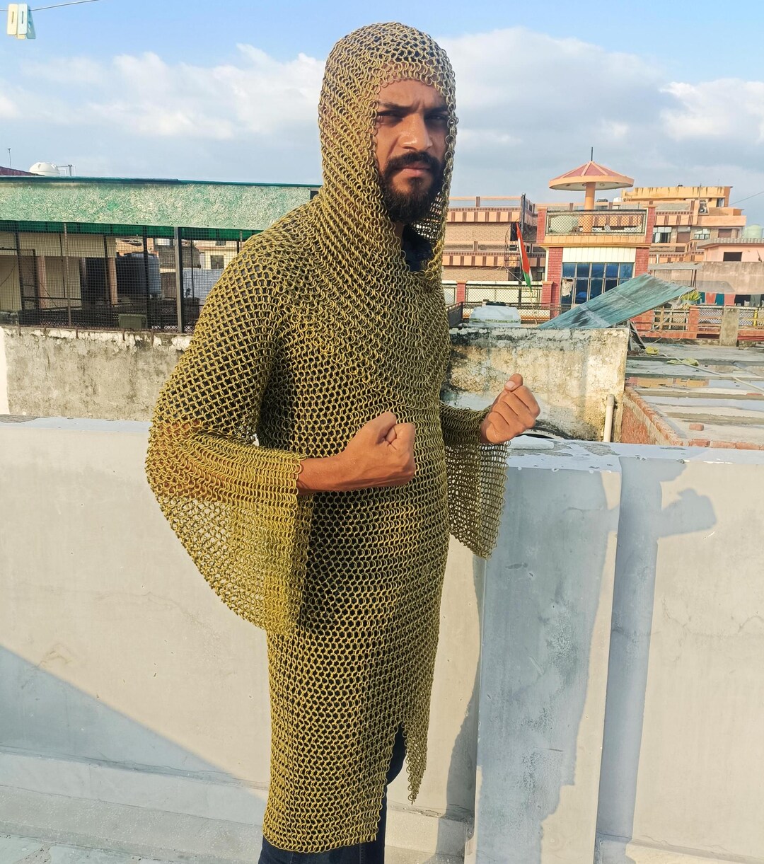 Medieval Chainmail Shirt and Coif Armor Set 10mm Neck Chainmail Hood ...