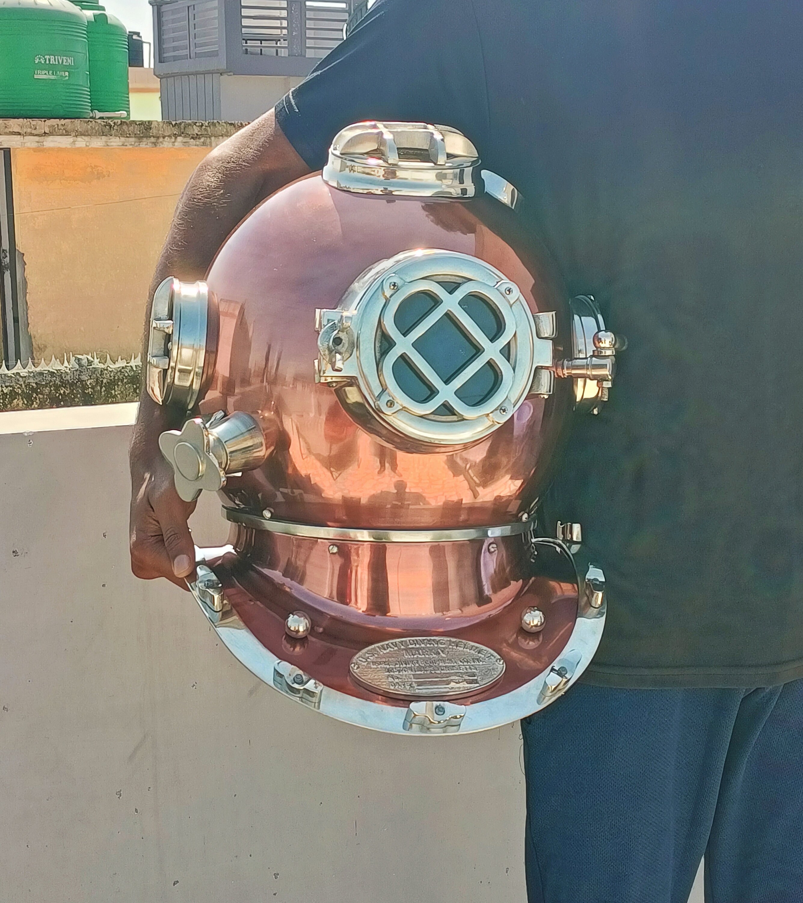 Vintage US Navy Mark V Divers Helmet Replica With Wooden Base Antique ...