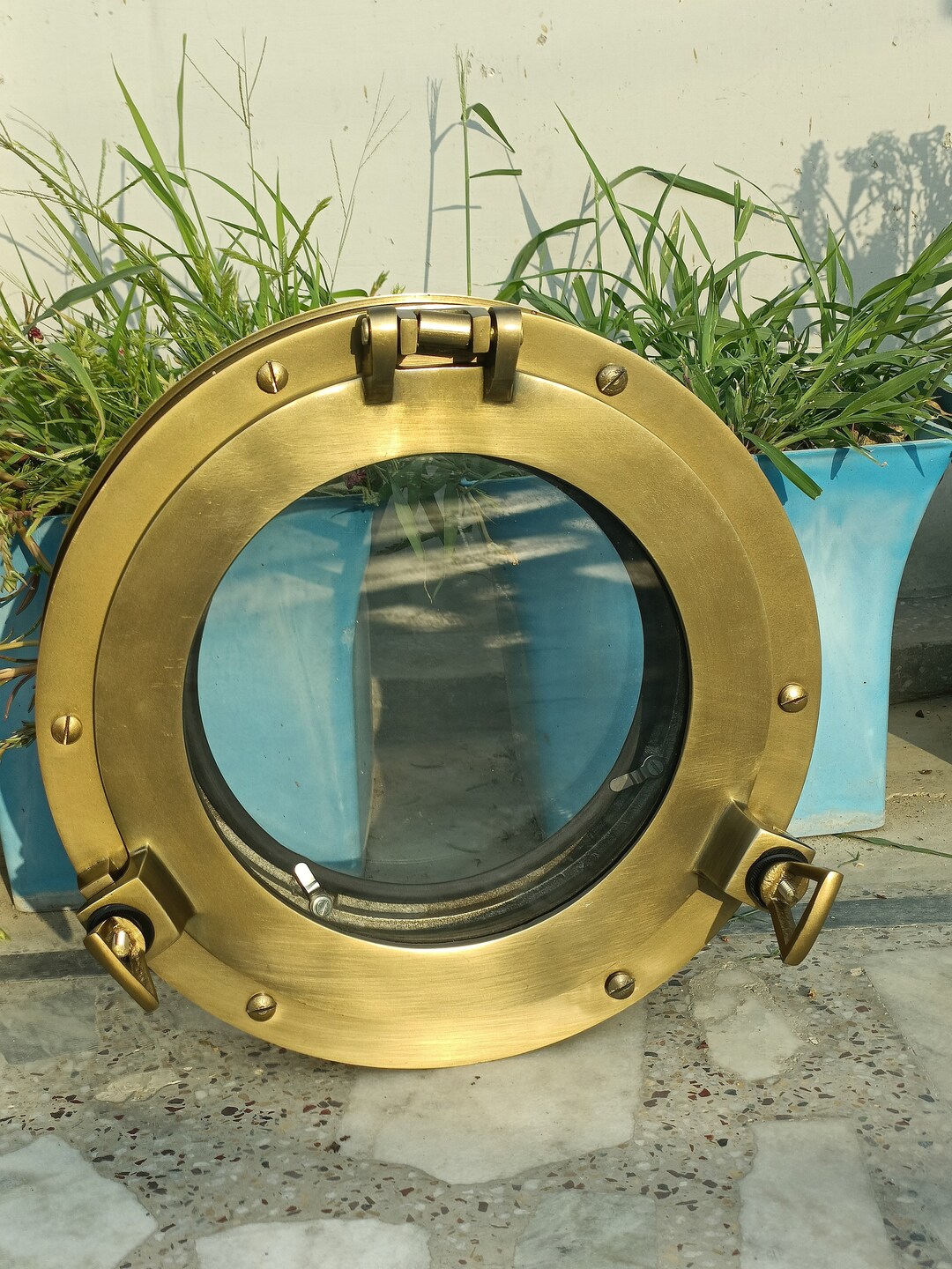 Canal Boat Porthole Door Window Mirror 12 Round Antique Brown Glass ...