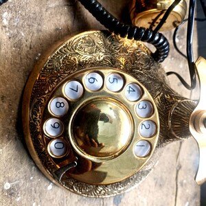 Vintage Antique Engraved Round Rotary Dial Working Phone Brass Finish ...