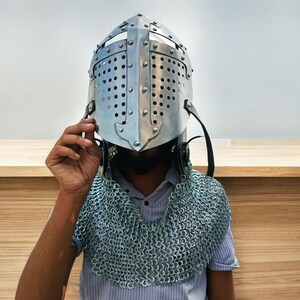 Medieval Armor Knight Helmet Battle-ready Bascinet With Chainmail Detailing for SCA LARP Combat ...