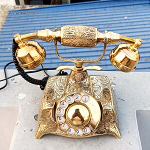 Vintage Antique Engraved Square Rotary Dial Working Phone Brass Finish ...